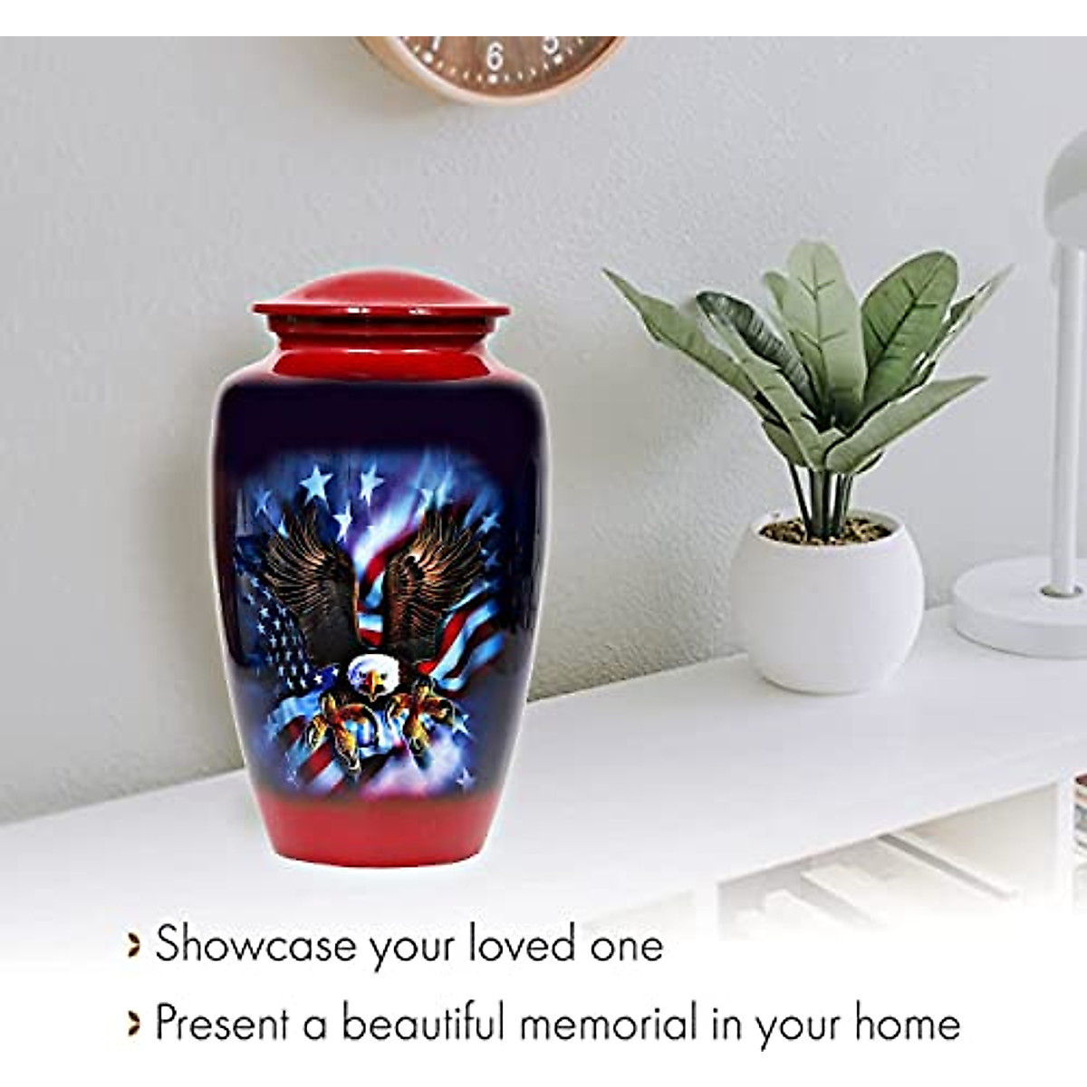HLC Eagle with USA Flag Cremation Urn for Human Ashes - Adult Funeral Urn Handcrafted - Affordable Urn for Ashes (Adult (200 lbs) – 10.5 x 6 “ , Cremation Urn)