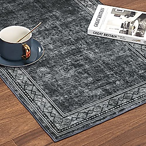 Zacoo Rug, 8x10 Modern Bordered Area Rug for Living Room Indoor Non Skid Rubber Backed Area Rugs Soft Low Pile Bedroom Rug Foldable Throw Carpet Machine Washable Floor Cover Office Accent Rug, Grey