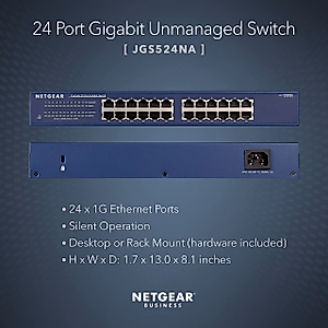 NETGEAR 24-Port Gigabit Ethernet Unmanaged Switch (JGS524) - Desktop or Rackmount, and Limited Lifetime Protection