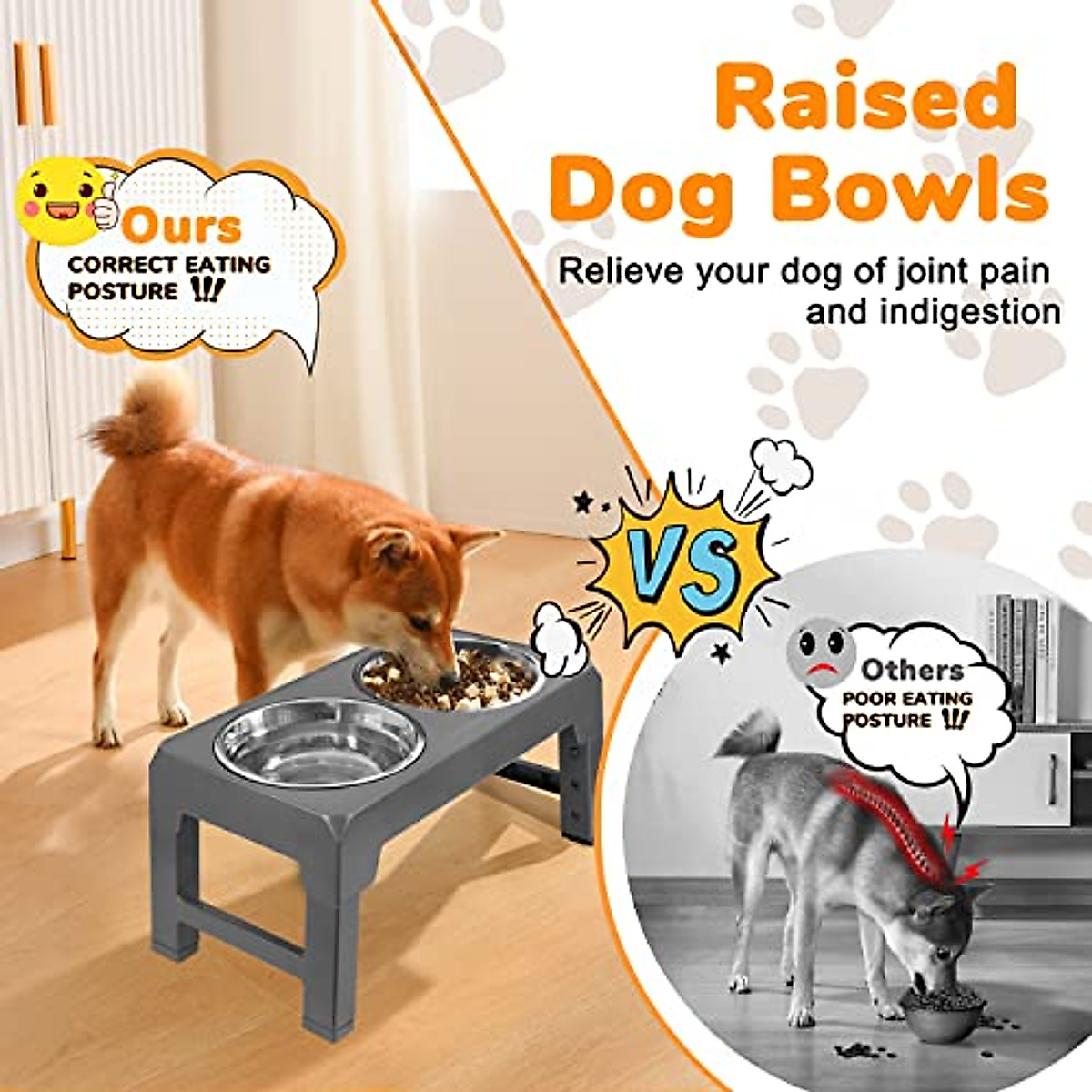 URPOWER Elevated Dog Bowls 4 Height Adjustable Raised Dog Bowl with 2 Stainless Steel Dog Food Bowls Non-Slip Dog Bowl Stand Adjusts to 3.2”, 8.7”, 10.2”, 11.8” for Small Medium Large Dogs and Pets