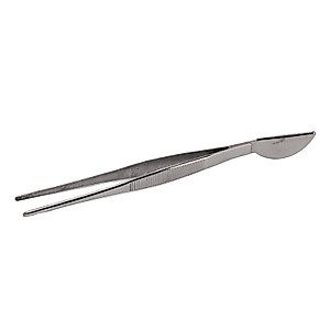 Deosdum Stainless Steel Bonsai Tweezers Long Tweezers with Crescent Moon Spatula Head,Professional Bonsai Tool for Plants, Gardening, Succulents, Kitchen(Straight)