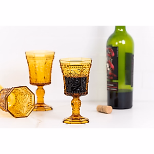 10 Strawberry Street Vatican 8 Oz Red Wine Glass, Set of 6, Amber Glass