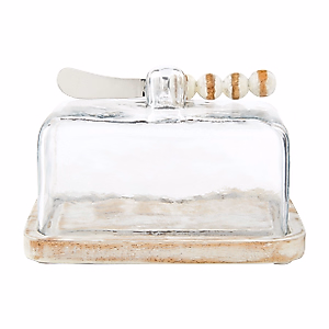 Mud Pie Glass Beaded Butter Dish, White, 3 1/2" x 6 1/2"
