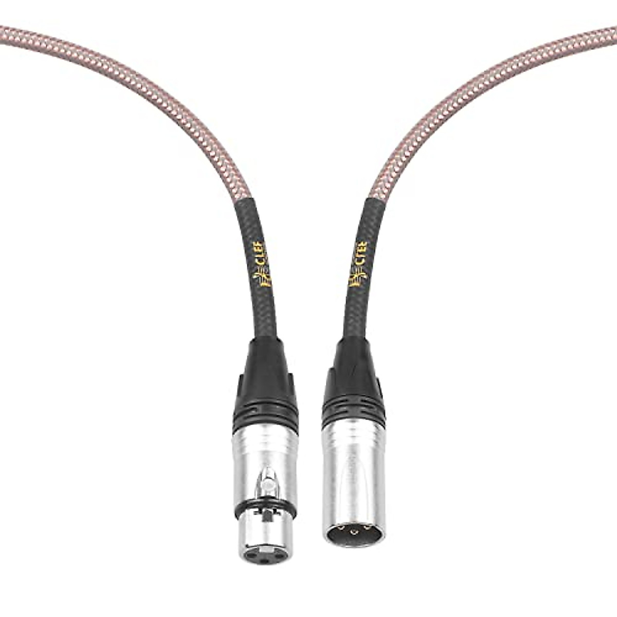 Clef Audio Labs XLR Cable - 1 Foot mic Cord, Male to Female Connections for Microphone and Audio Interface, Gray/Copper Braided Flexible Jacket, Silver Zinc Alloy Shell, Gold Plated 3-Pin Connectors