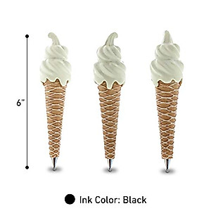 Planet Pens Vanilla Ice Cream Cone Cold Sweet Desserts Resin Writing Ballpoint Pen Unique Black Inked Cute Writing Tool Collection 5 Inch Foodies Novelty Party Giveaways