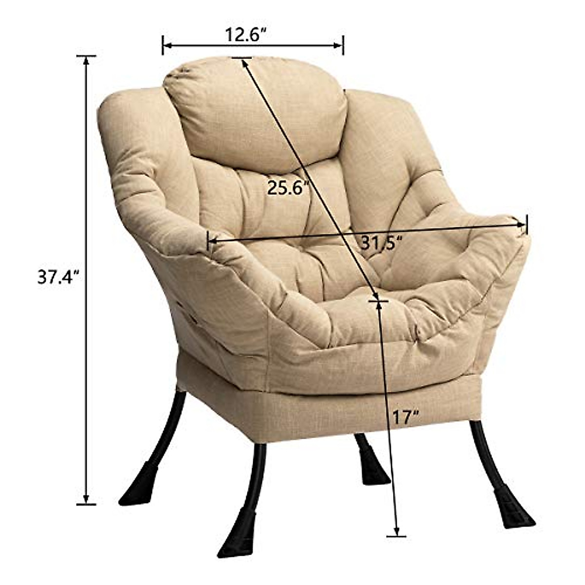 HollyHOME Modern Cotton Fiber Fabric Lazy Chair, Accent Contemporary Lounge Chair, Single Steel Frame Leisure Sofa Chair with Armrests and A Side Pocket, Thick Padded Back, Coffee&White