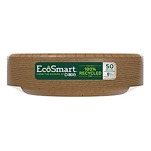 Dixie EcoSmart 100% Recycled Fiber Paper Plates, 8.5in, 50 Count, Medium Disposable Plate Great for Light Breakfast, Lunch, and Dinner Size