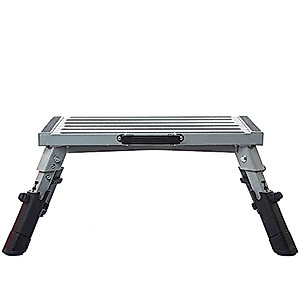 Homeon Wheels RV Steps Adjustable Height Aluminum Folding Platform Step Sheath Non-Slip Rubber Feet, Reflective Stripe, Handle, RV T Level, More Stable Up to 1000 lbs 16.5" x 12.2"
