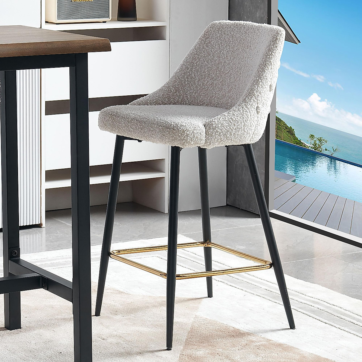 Homedot Counter Height Barstools Set of 2, Upholstered Home Kitchen Dining Chair Boucle Bar Stools with Backrest, Modern Bar Chairs with Footrest for Kitchen Island, Dining Room