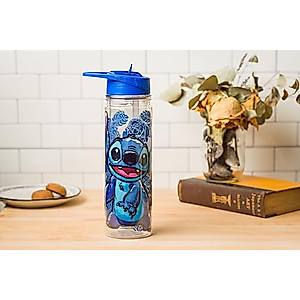 Silver Buffalo Lilo and Stitch Floral Sketch Glitter Double Walled Tritan Water Bottle, 18-Ounce