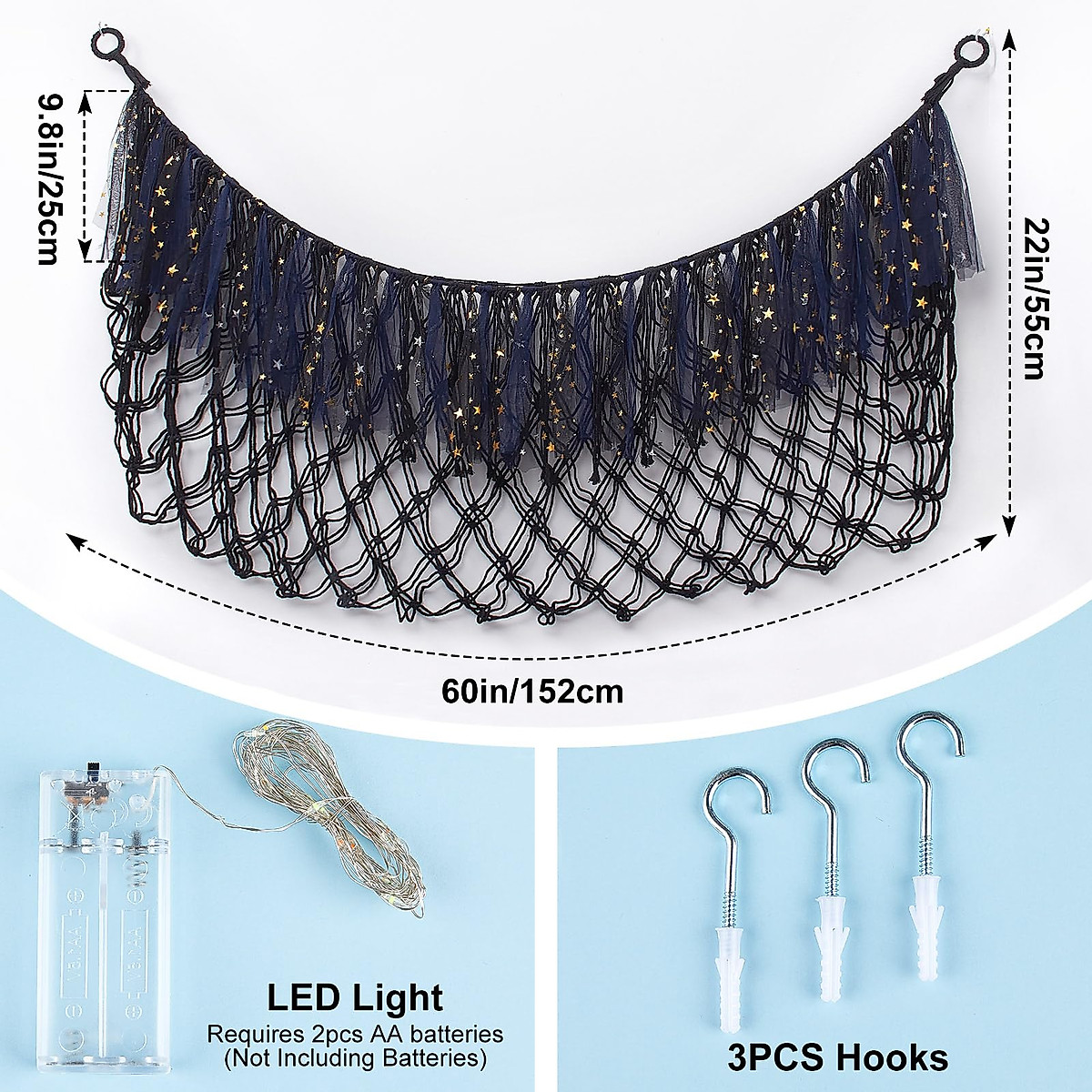 Basumee Stuffed Animals Net or Hammock with LED Light Wall Hanging Stuffed Animals Storage Large Plushie Toy Net for Stuffed Animals Hammock Room Décor with Tassels for Nursery Play Bedrooms Kids Room