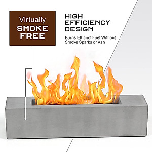BRIAN & DANY Tabletop Fire Pit, Concrete Table Top Firepit for Outdoor, Large Rectangle Ethanol Tabletop Fireplace