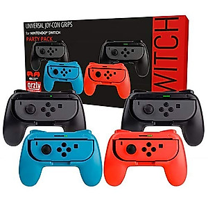 Orzly Grips for Nintendo Switch Joycon Controller Grips for Super Smash Brothers and Other Games. Party [4 Pack] Joy-Cons Grips with LED Light Edition - Patented Design