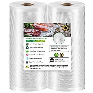 Geniusidea 11" x 50' 2 Rolls Vacuum Sealer Bags for Food Saver (100ft) Seal a Meal Commercial Grade Bags BPA Free Heavy Duty Great for Vac Storage Meal Prep or Sous Vide, White