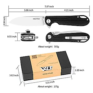 Wolyfun EDC Pocket Knife with Sharpener Stone ,3.7" D2 Steel Blade + G10 Handle, Secure Liner Lock Gifts for Outdoor Camping Fishing Hiking Hunting