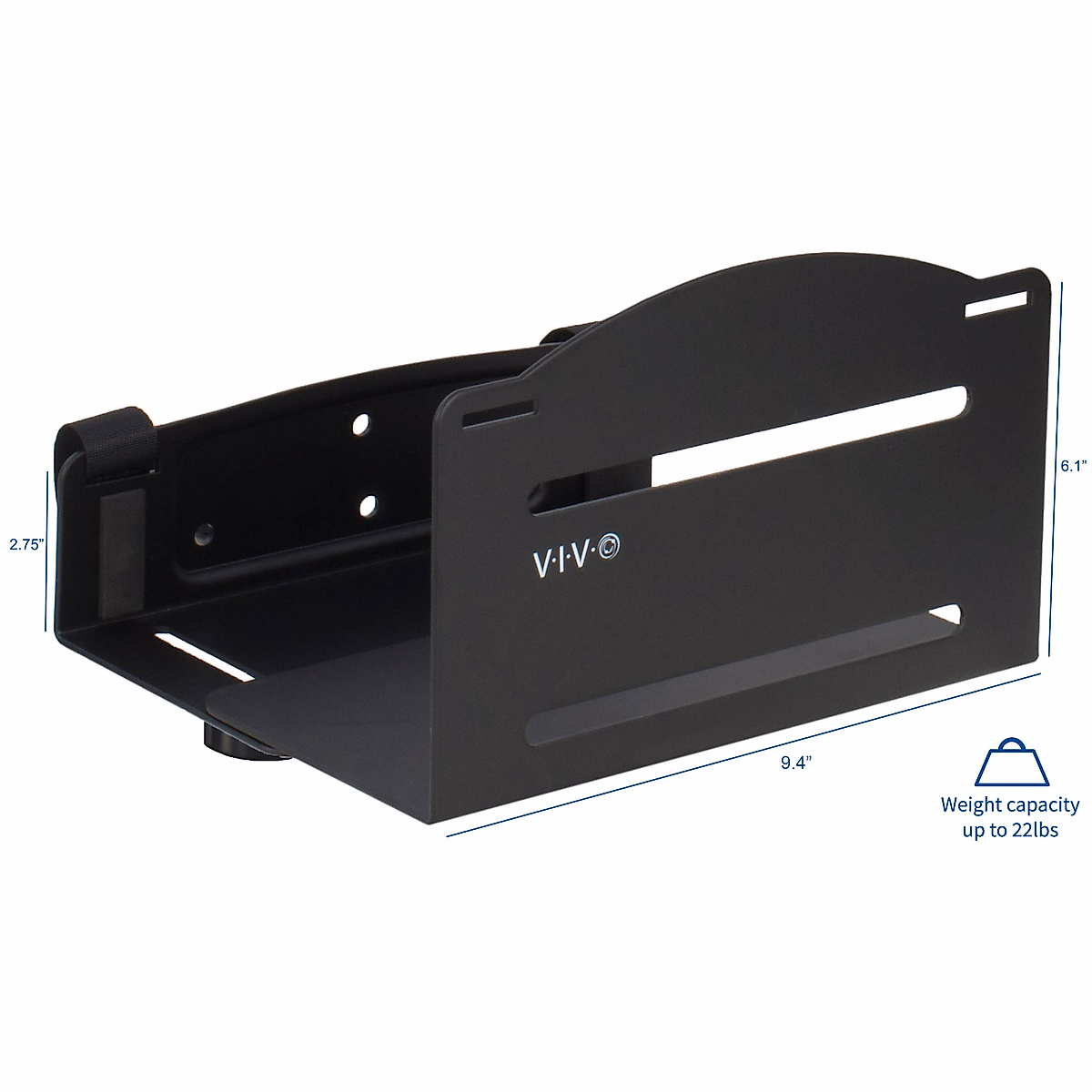 VIVO Universal PC Wall Mount, Adjustable Steel Bracket, Computer Case, Open Frame CPU Strap Holder, Black, MOUNT-PC03V