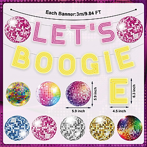 26 PCS Disco Party Decorations Disco Party Ball Hanging Swirls Lets Boogie Banner and Hanging Swirls for 70S 80S Disco Themed Birthday New Year's Party Supplies