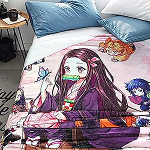 Hometan Anime Demon Flannel Throw Blanket for Kids and Adults, Warm and Cozy Slayer Fans Gift Blanket for All Seasons 50x60 Inches