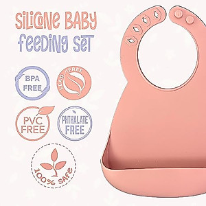 Silicone Baby Feeding Set, Baby Led Weaning Supplies with Suction Bowls for Baby, Toddler Self Feeding Dish Set with Silicone Silverware for Babies Sippy Cup, Feeding Supplies for 6+ Months(Pink)