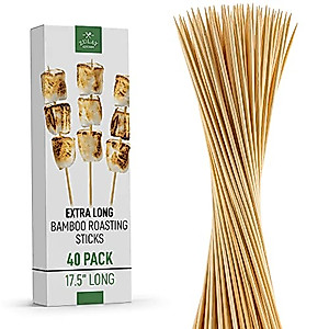 Zulay Kitchen Authentic Bamboo Marshmallow Smores Sticks - 40 Extra Long 17.5" Roasting Sticks - 5mm Heavy-Duty Bamboo Skewers - Thick Smore Sticks - Ideal for Grilling - Marshmallow Sticks Camping