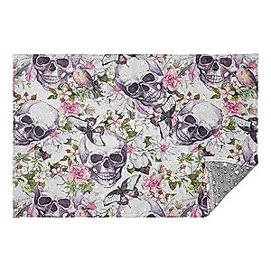 Joko Ivery Skulls Flowers Birds Butterflies Premium Soft Travel Blanket Pillow Airplane Blanket with Hand Luggage Belt & Backpack Clip Car Pillow 2 in 1 for Car Office Train Bus