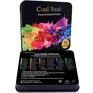 COOL BANK 72 Professional Colored Pencils, Artist Pencils Set with 2 x 50 Page Drawing Pad(A4), Premium Artist Soft Series Lead with Vibrant Colors for Sketching, Shading & Coloring in Tin Box