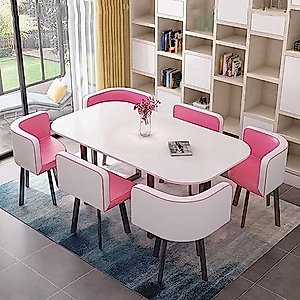 MAxba Office Conference Table Rectangle Dining Table with 6 Chairs Business Reception Table Set 90 * 150cm Space-Saving Negotiation Table (Color : Pink)