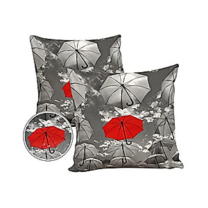 Outdoor Pillows 16x16 Waterproof Outdoor Pillow Covers, Red Umbrella Polyester Throw Pillow Covers Garden Cushion Decorative Case for Patio Couch Decoration Set of 2, Standing Out
