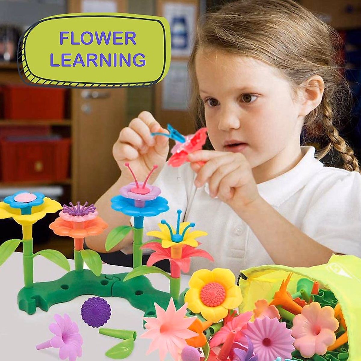 Boxgear Flower Garden Building Toys - 109 Colored Blocks: Stamens, Pistils, Petals, Leaves, Base - Educational Creative Play for Preschoolers - Learning Tools for Class - STEM Gifts for Boys & Girls