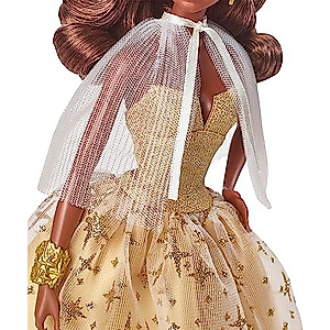 2023 Holiday Barbie Doll, Seasonal Collector Gift, Barbie Signature, Golden Gown and Displayable Packaging, Dark Brown Hair