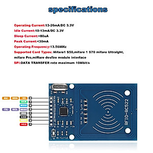 Diitao 5PCS RFID Kit Mifare RC522 Reader Module RF IC Card Sensor Module with S50 White Card+Key Ring