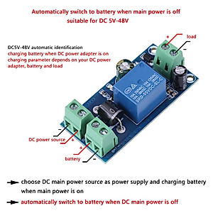 DC Backup Battery Switching Module, 5V~48V 10A Battery Charging Automatic Switch Adapter, Emergency Power Controller Module