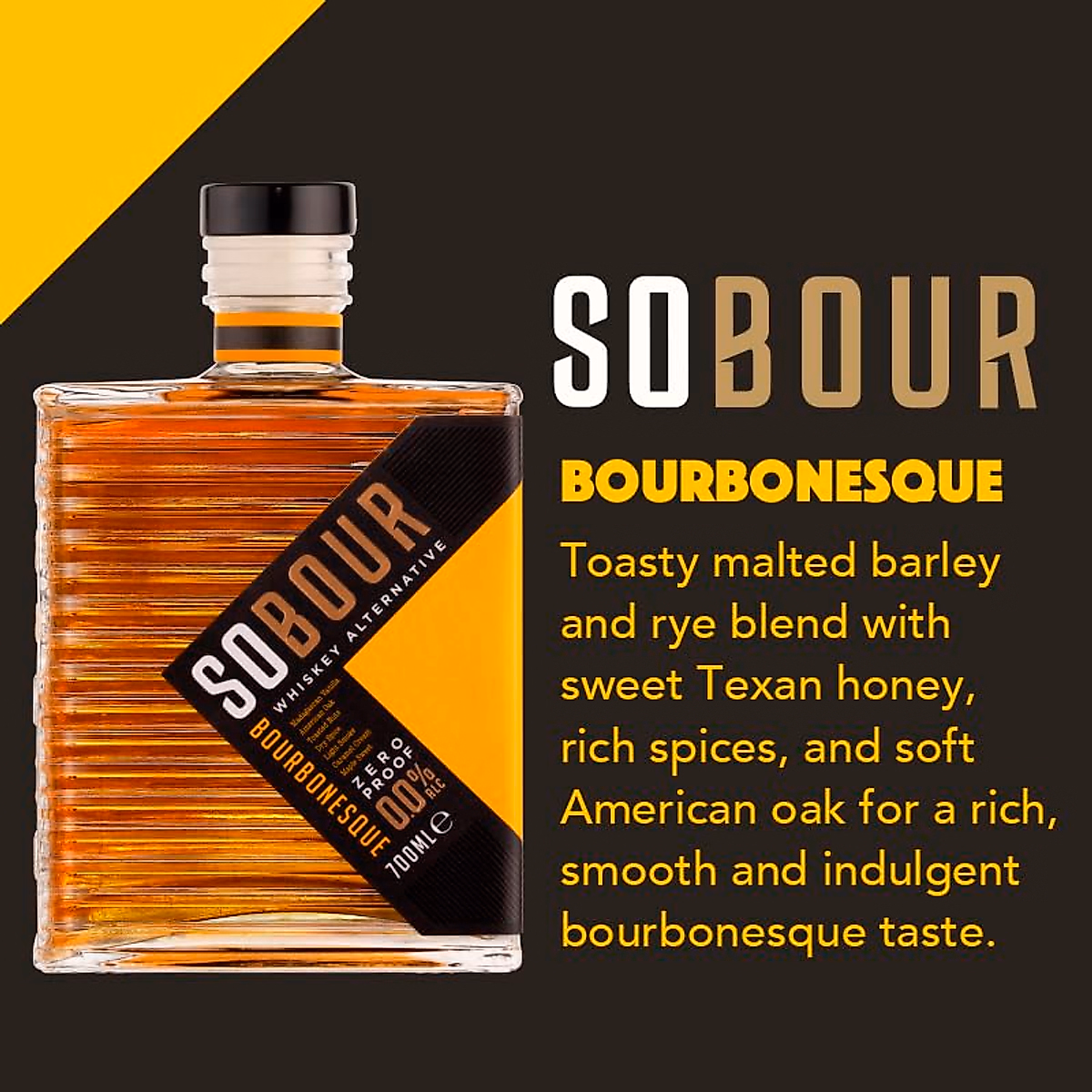 SOBOUR Bourbonesque Non Alcoholic Whiskey, Smooth and Indulgent Award Winning Non Alcoholic Spirits, 0.0% ABV. - Halal, Low Sugar, Vegan and Gluten Free, Part of the Spirits of Virtue Range (700ml)