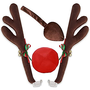 Car Reindeer Antlers & Nose Decorations Set- Car Jingle Bell Antlers and Nose,Christmas Decorations for Cars/Home,Best of Auto Accessories,Best for Car SUV Van Truck,Easy to Install