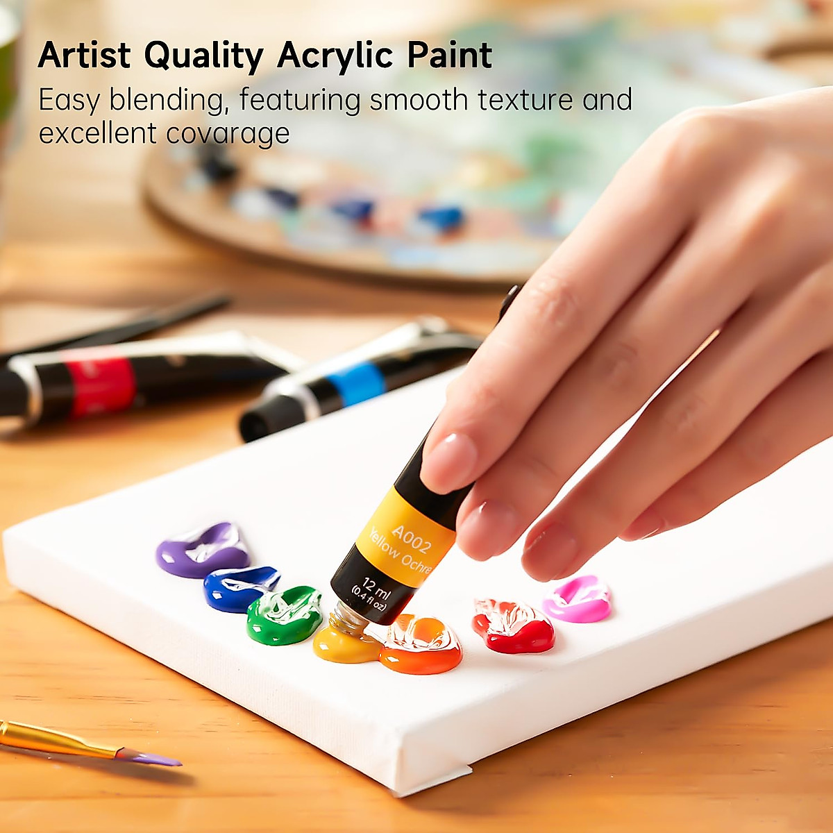 47 Pack Acrylic Paint Set, Shuttle Art 15 Colours (12ml Each, 2Pack) Acrylic Paint with 10 Brushes Painting Canvas Knife Palette Sponge, Complete Gift Set for Kids, Adults Painting Canvas, Ceramic