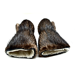 REAL BEAVER FUR MITTEN GLOVES (X-Large)