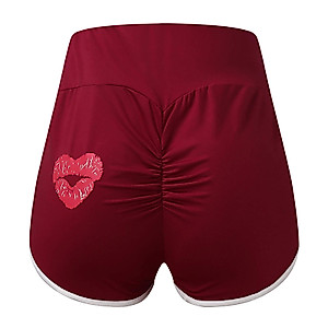 Bblulu Booty Scrunch Workout Shorts for Women Lip Print Ruched Gym Yoga High Waist Shorts Butt Lifting Hot Pants Summer Pants