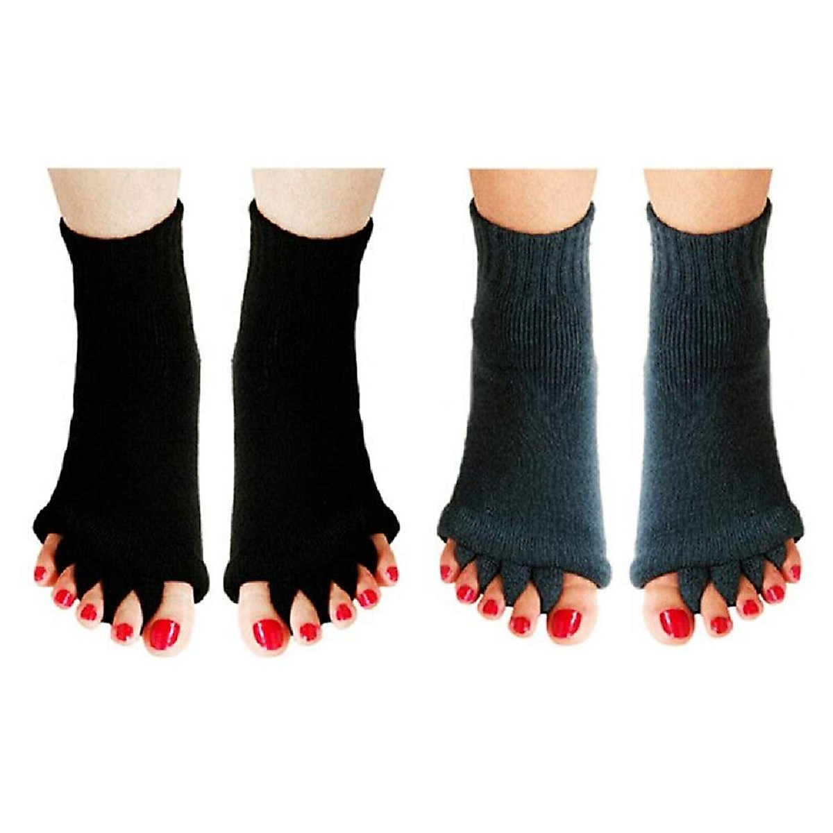 AIBEARTY 3 Pairs Yoga Sport Gym Five Toe Separator Socks Foot Alignment Pain Massage Toeless Socks