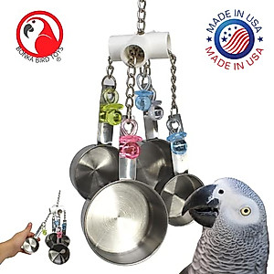 Bonka Bird Toys Clacker Colorful Durable Stainless Steel Pullable Parrot Macaw African Grey Cockatoo (Single Clacker, White)