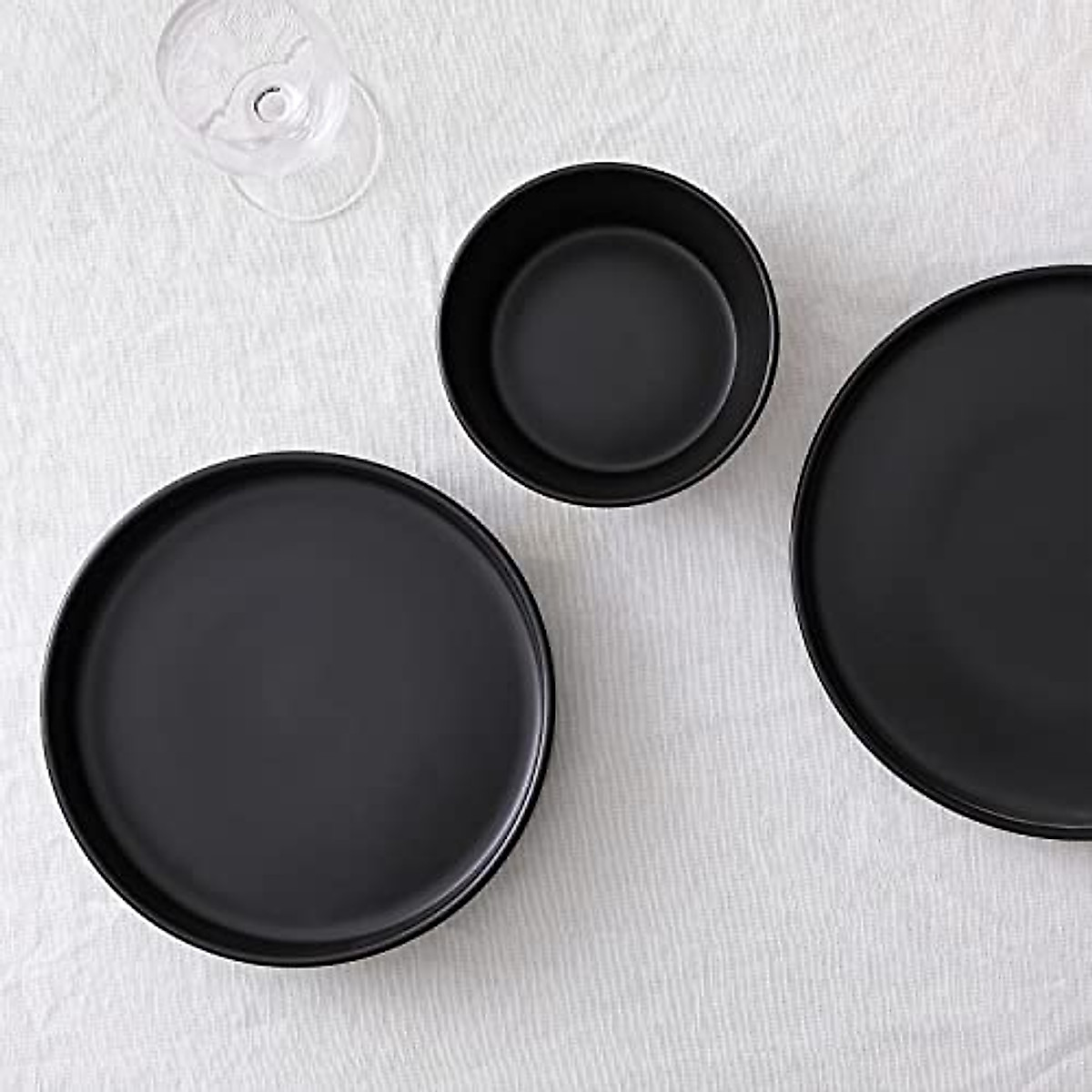 Stone Lain Celina Stoneware 12-Piece Dinnerware Set, Cereal and Pasta Bowls, Black, Coupe