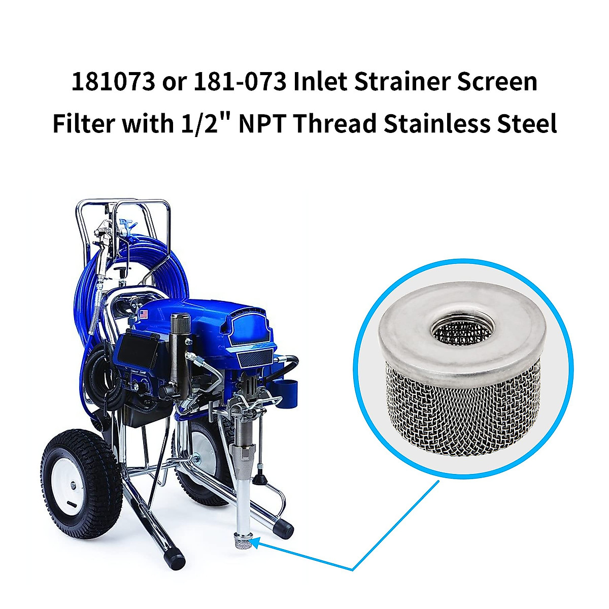 Homhelar 181073 or 181-073 Inlet Strainer Screen Filter with 1/2" NPT Thread Stainless Steel for Airless Paint Sprayer 455 495 Ultra 500 Ultra Max 695