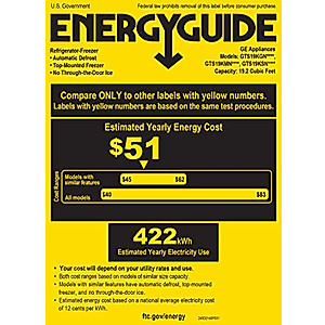 GE 30 Inch Freestanding Top Freezer Refrigerator with 19.11 cu. ft. Total Capacity, 2 Glass Shelves, 5.6 cu. ft. Freezer Capacity, Right Hinge, Crisper Drawer, Frost Free Defrost (White)