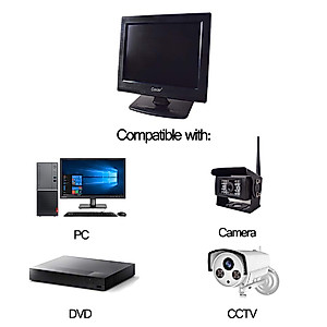 CCTV Monitor, 12 inch LCD Security Monitor HDMI VGA AV & BNC 4:3 HD Computer Monitor Display LCD Screen with 2 Built-in Speakers USB Drive Player for Home/Store Surveillance Camera STB PC