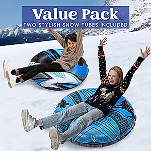 JOYIN Inflatable Snow Tubes 47" & 37"(2 Packs) for Kids and Adults,Heavy-Duty Snow Tube for Sledding, Great Inflatable Snow Sled for Winter Fun and Family Activities（Sporty）