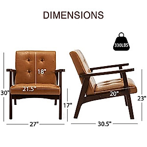 Bonzy Home Mid Century Modern Accent Chair for Living Room, Upholstered Faux Leather Armchair Comfy Retro Bedroom Side Chair with Solid Wood Frame, Orange