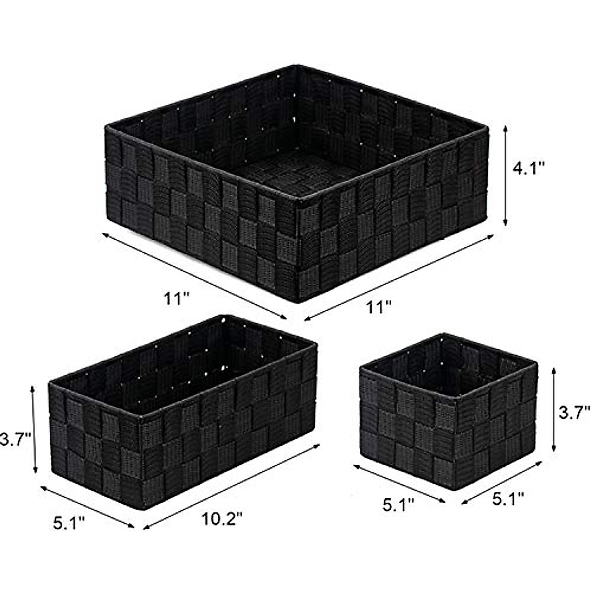 Nicunom 4 Pack Woven Storage Box Cube Basket Bin Container Box, Nylon Storage Basket for Closet, Dresser, Drawer, Shelf, Office Divider Organizer Bins, Black