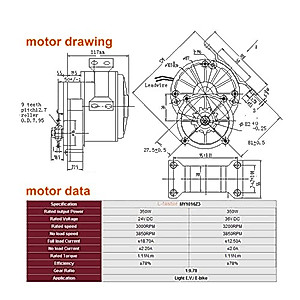 L-faster 10 Inch Off-Road Wheel Dual Drive 350W Geared Motor Chain Kit Reverse Switch for Electric Barrow Trolley Wagon Bike with Reverse (36V 350W Max 8kph)