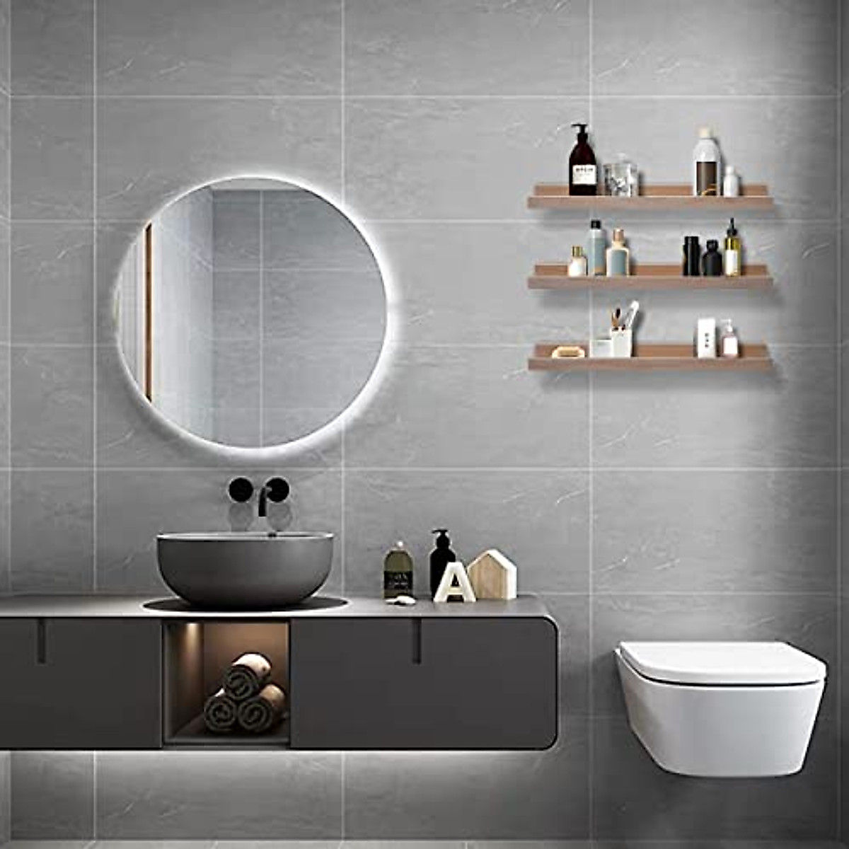 FISHFRUIT 24 Inch Floating Shelves Natural Wood Set of 3,Picture Ledge Wall Shelves for Home Decoration, Bedrooms, Office, Living Room, Kitchen, Wooden Wall Shelf