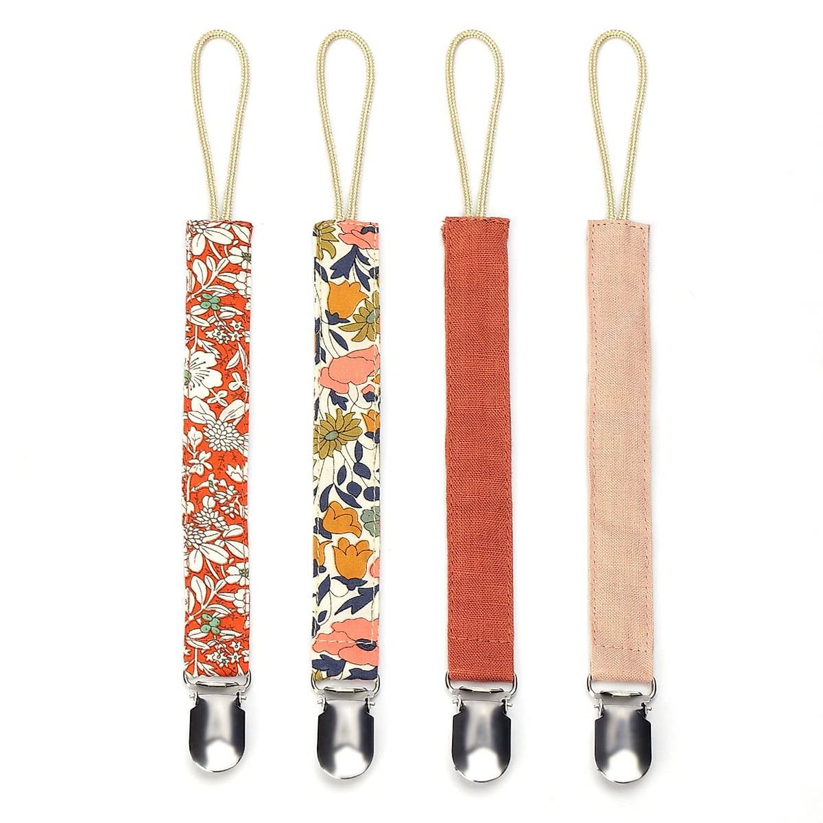 Pacifier Clips Baby Girl, Binky Clip Holder, 4 Pieces, Cotton and Linen Soft Fabric, for Babies During Teething