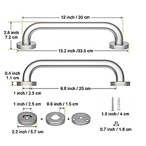 12 Inch Satin Brushed Nickel Shower Grab Bar - 1" Diameter, iMomwee Stainless Steel Bathroom Grab Bar Handle, Balance Bar for Shower and Wall, Safety Hand Rail Support, Handicap Elderly Assist Handle